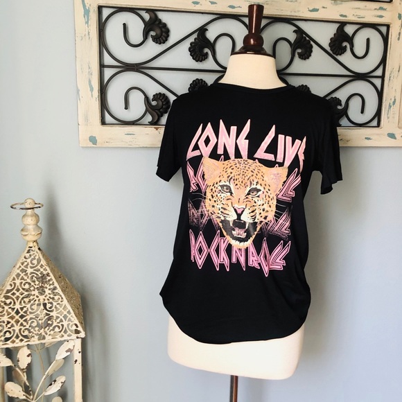 zutter | Tops | Zutter Graphic Leopard Rock N Roll Tee Shirt Black ...